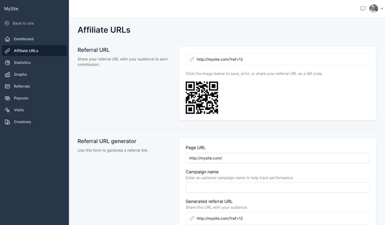 Automatically generate a QR code for affiliates