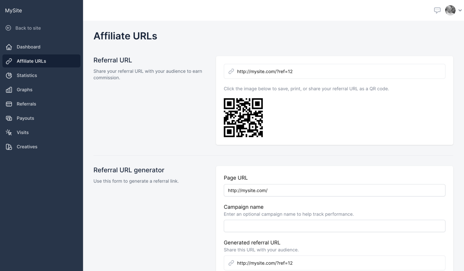 Automatically generate a QR code for affiliates